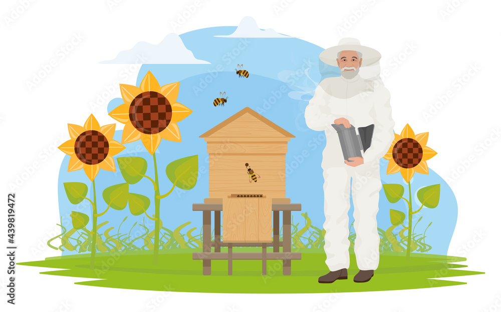 Beekeeper people people work on apiary, honey production vector ...