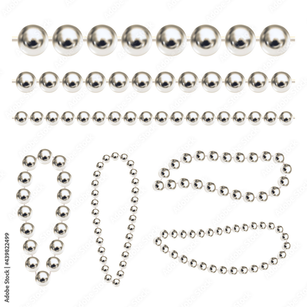 Set of realistic silver chains. Luxury silver beads for keychain ...