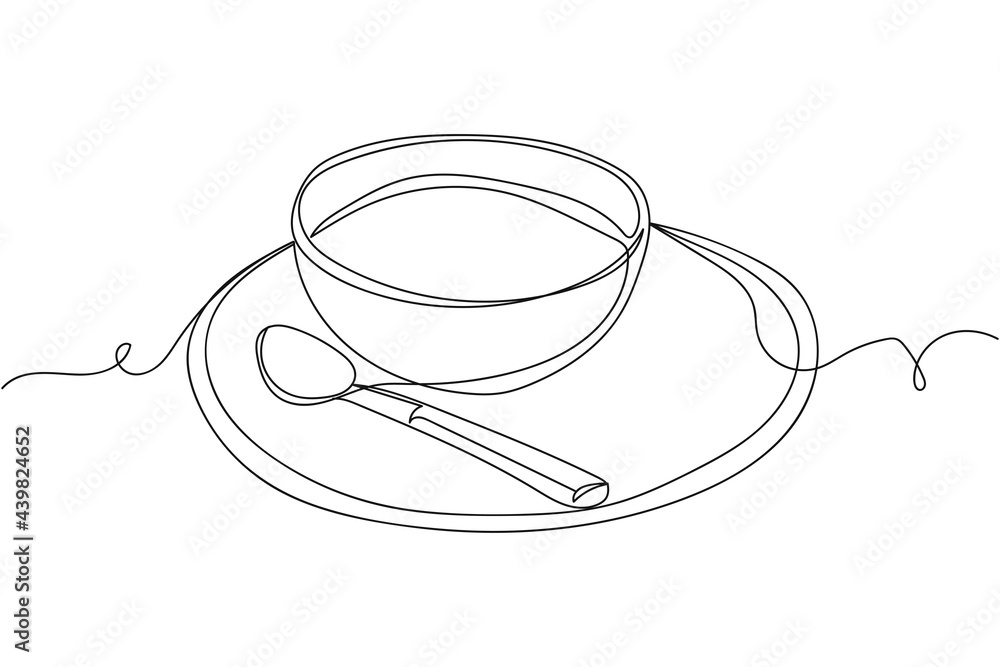Continuous one line of vegetable soup in silhouette on a white ...