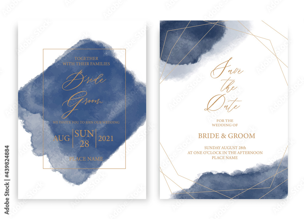 Wedding invitation card navy blue watercolor style collection design ...