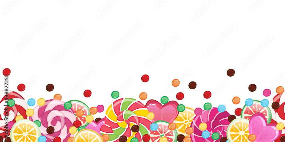 Lollipop and candy horizontal seamless border pattern. Vector ...