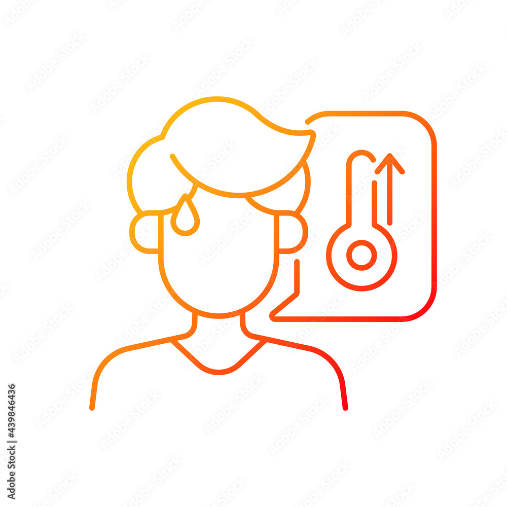 High body temperature gradient linear vector icon. Sweating man during ...