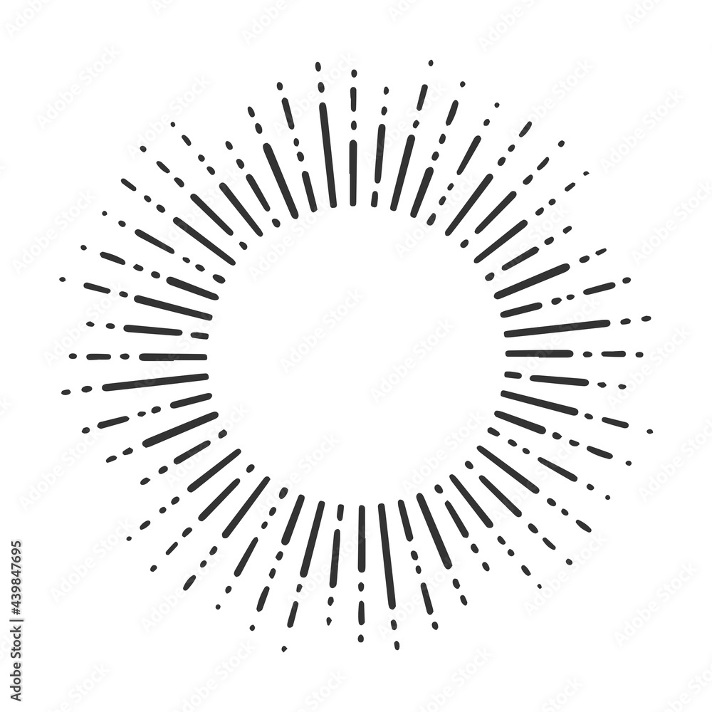 Sunbeam sun rays line art sketch engraving vector illustration. T-shirt ...