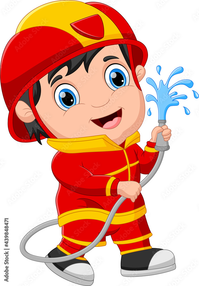 cartoon boy wearing firefighter costume Stock Vector | Adobe Stock