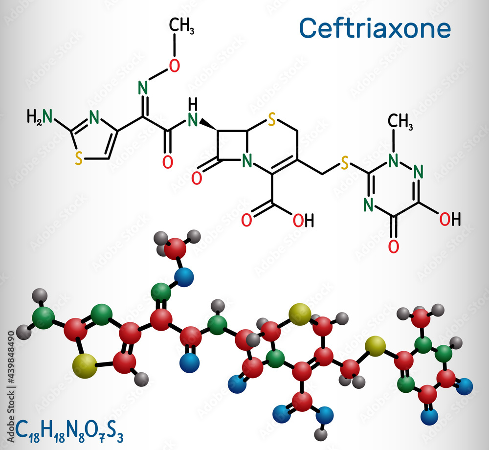 Ceftriaxone molecule. It is broad-spectrum third-generation ...