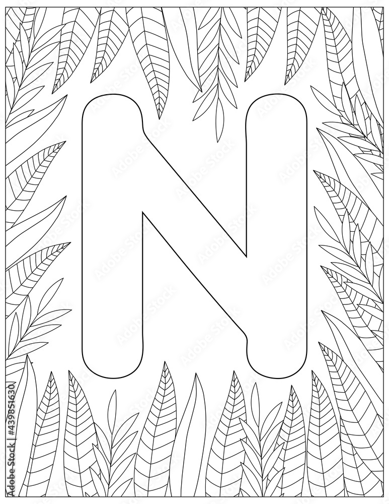 Letter N coloring page. Floral coloring. Stock Vector | Adobe Stock