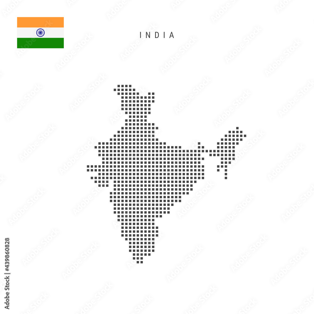 Square dots pattern map of India. Indian dotted pixel map with flag ...