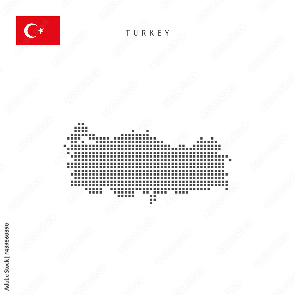 Square dots pattern map of Turkey. Turkish dotted pixel map with flag ...