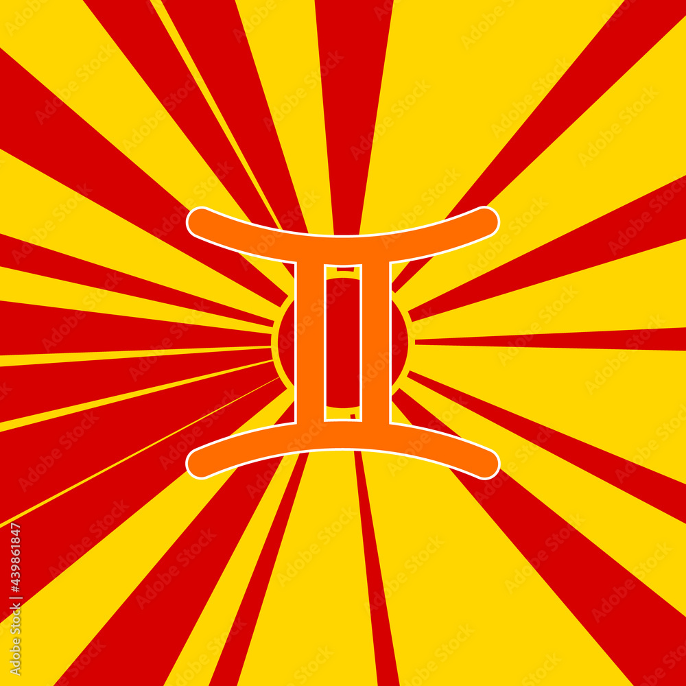 Zodiac gemini symbol on a background of red flash explosion radial ...