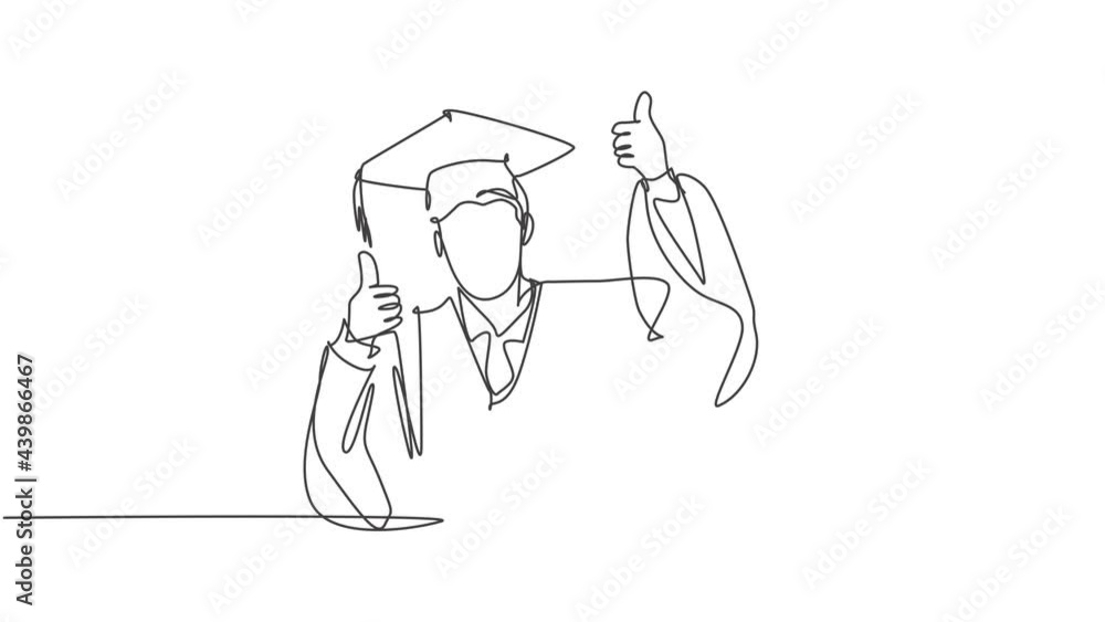 Animation of one line drawing of graduate male college student and ...