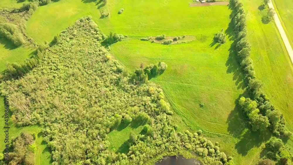 Drone shooting from top to bottom over an amazing small lake of ...