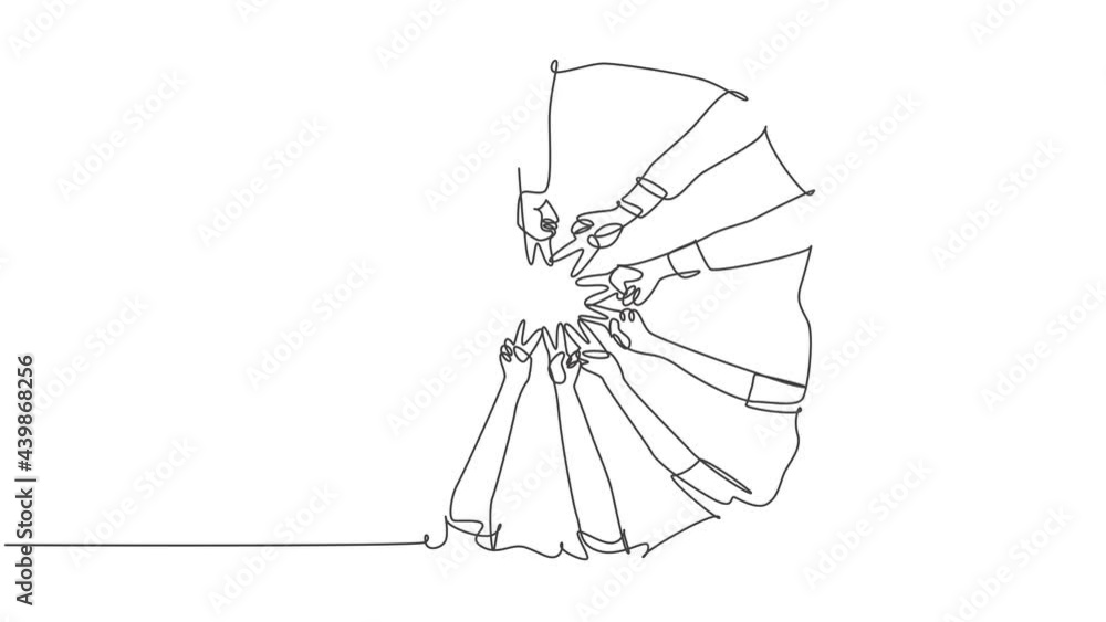 Animation of one line drawing of people join their hands together to ...