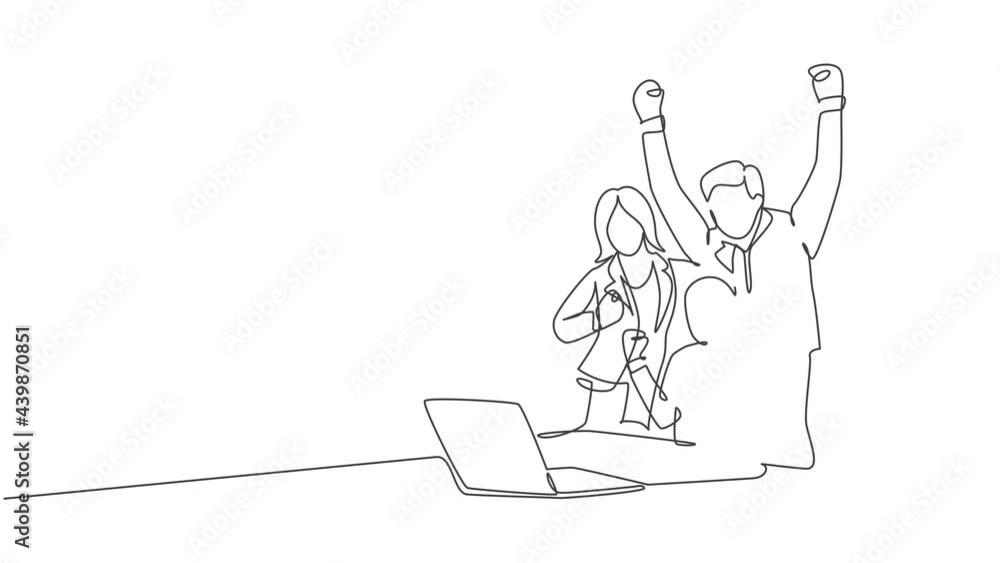 Animated self drawing of one continuous line draw male start up CEO and ...