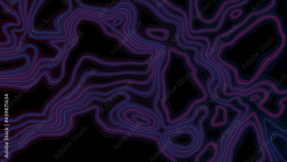 Neon outline topographic contour map abstract tech background Stock ...