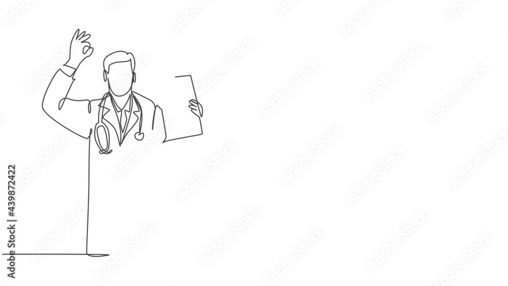 Self drawing animation of one single line draw male doctor showing ...
