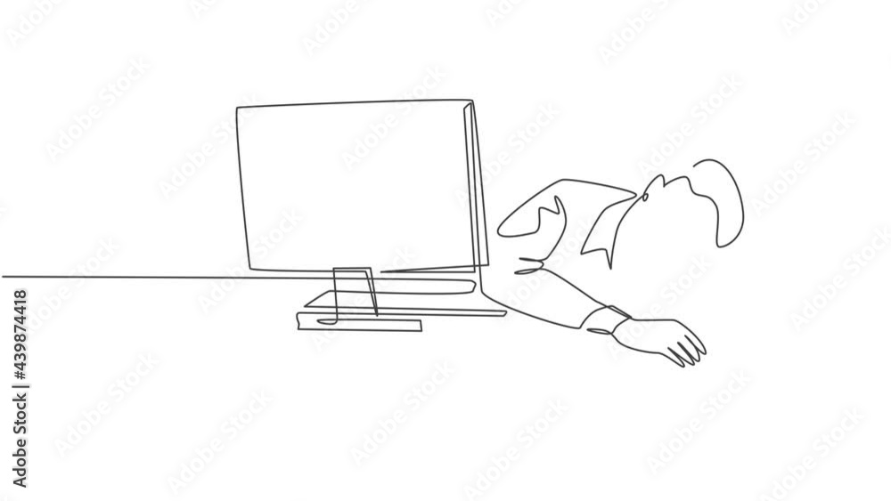 Animated self drawing of single continuous line draw young sleepy ...