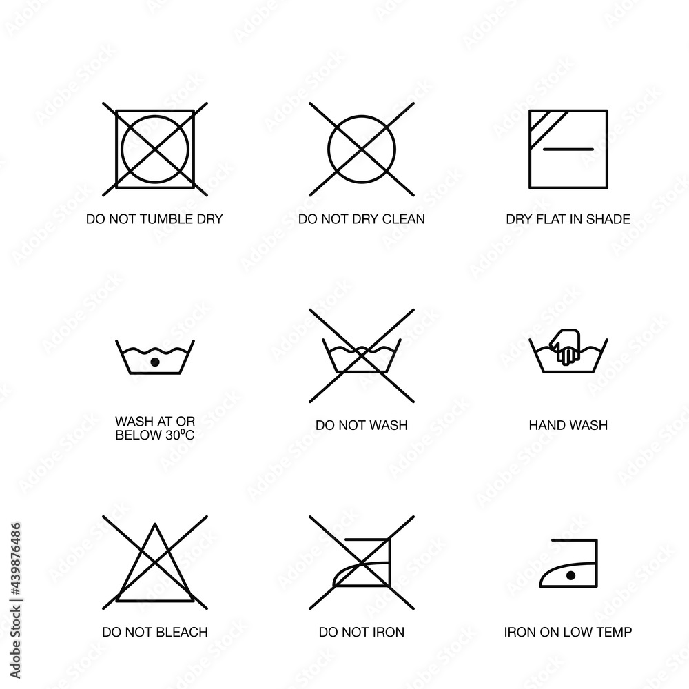 Laundry instructons for garment care as symbols set in vector Stock ...