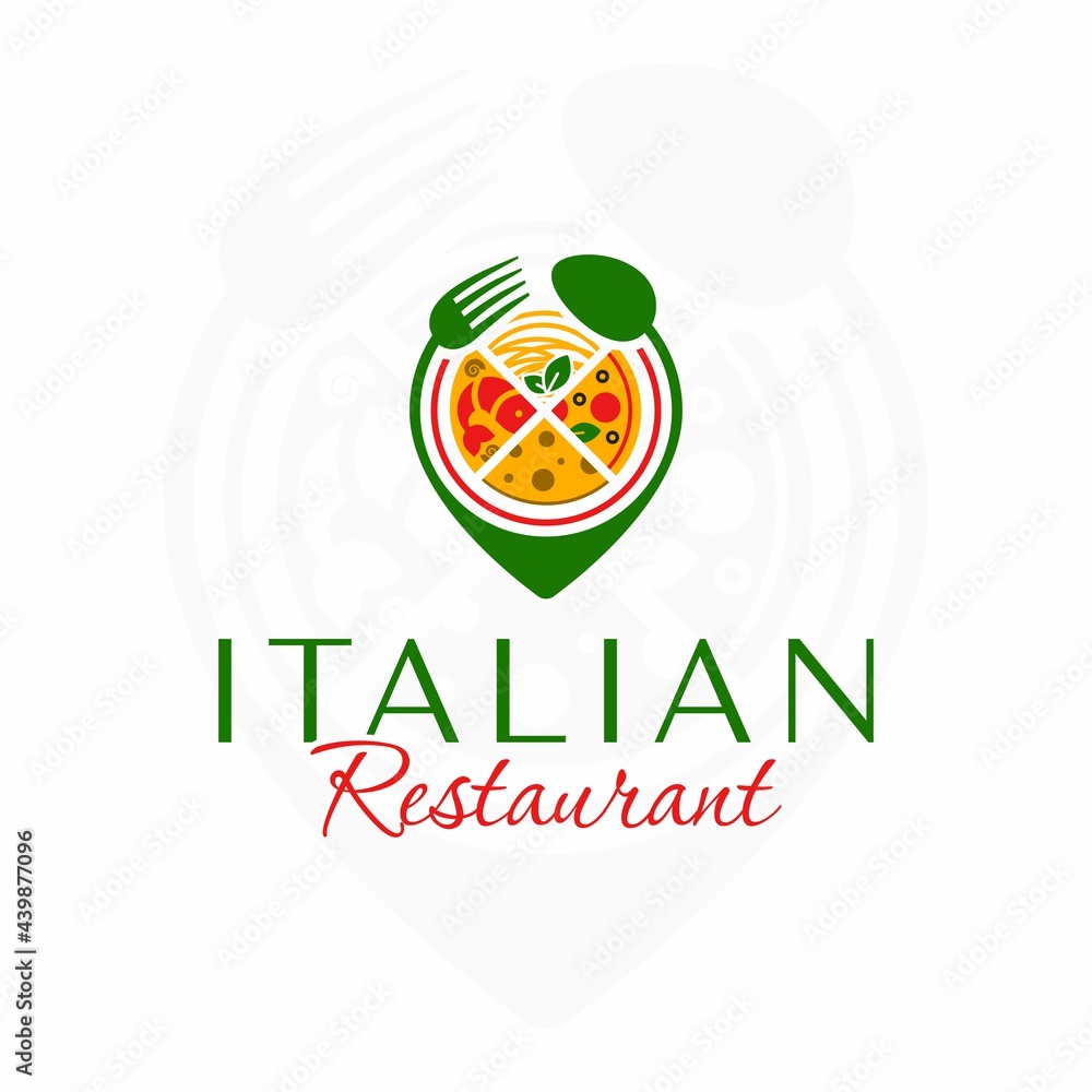Italian restaurant logo. Spaghetti. Pizza. Italian cheese. Seafood ...