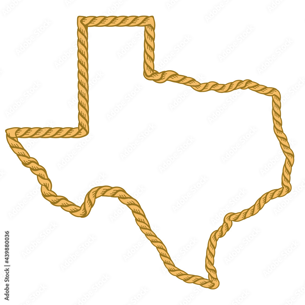Texas map with lasso rope frame with symbol star isolated on white for ...