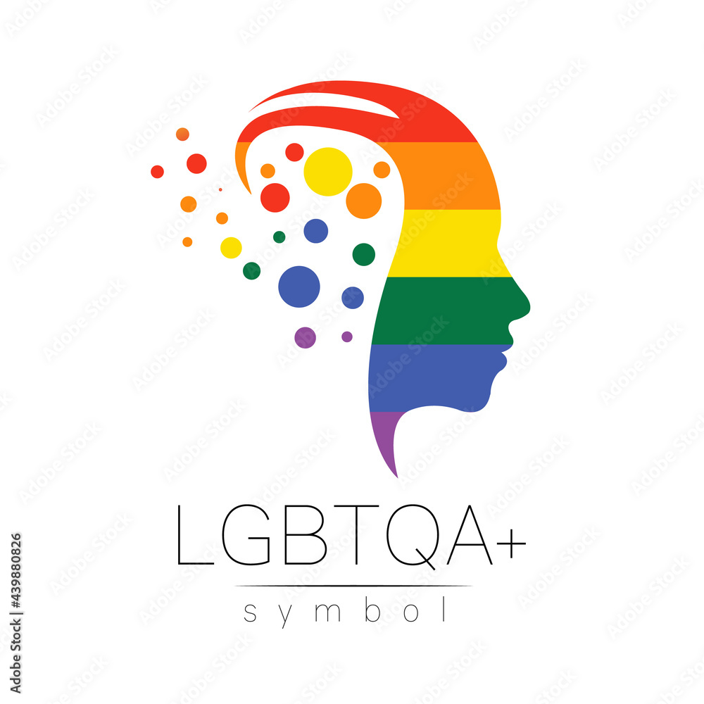 Vector LGBTQA logo symbol. Pride flag background. Icon for gay, lesbian ...