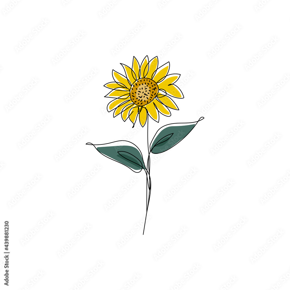 Sunflower in continuous one line drawing and coloring. Modern ...