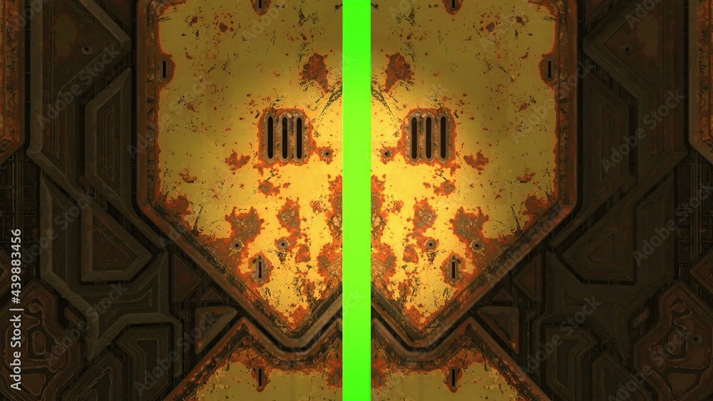 3d illustration - Metal Door Opening To Green Screen Stock Illustration ...