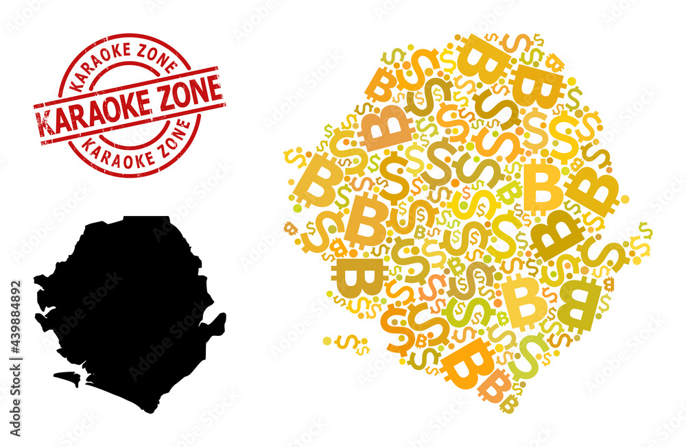 Vetor de Rubber Karaoke Zone stamp seal, and finance collage map of ...
