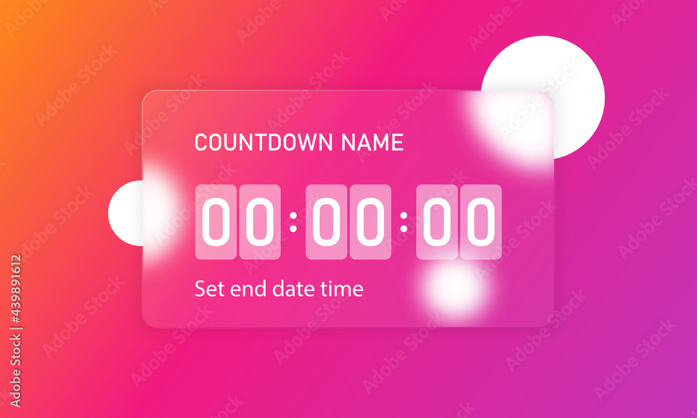 Glassmorphism style. Countdown timer counter icon. Remaining countdown ...