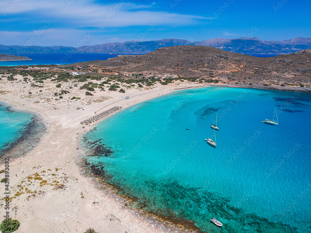 Aerial view of Simos beach in Elafonisos island in Greece. Elafonisos ...