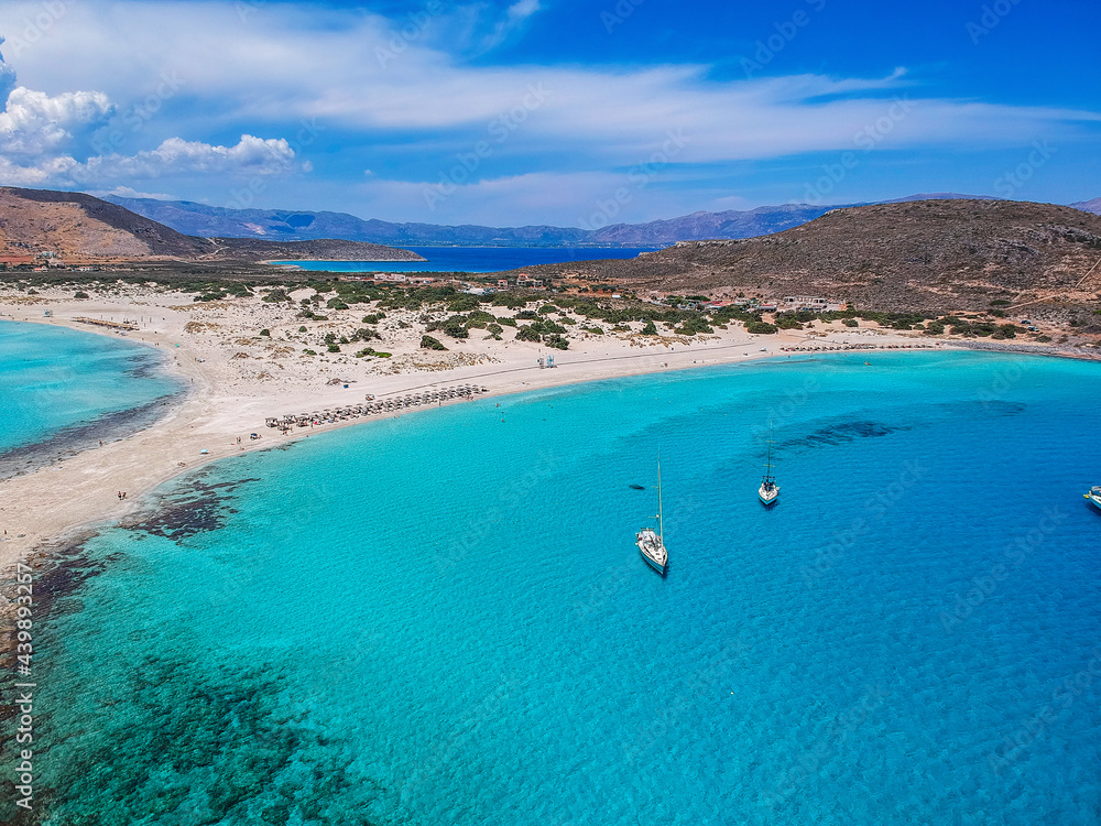 Aerial view of Simos beach in Elafonisos island in Greece. Elafonisos ...