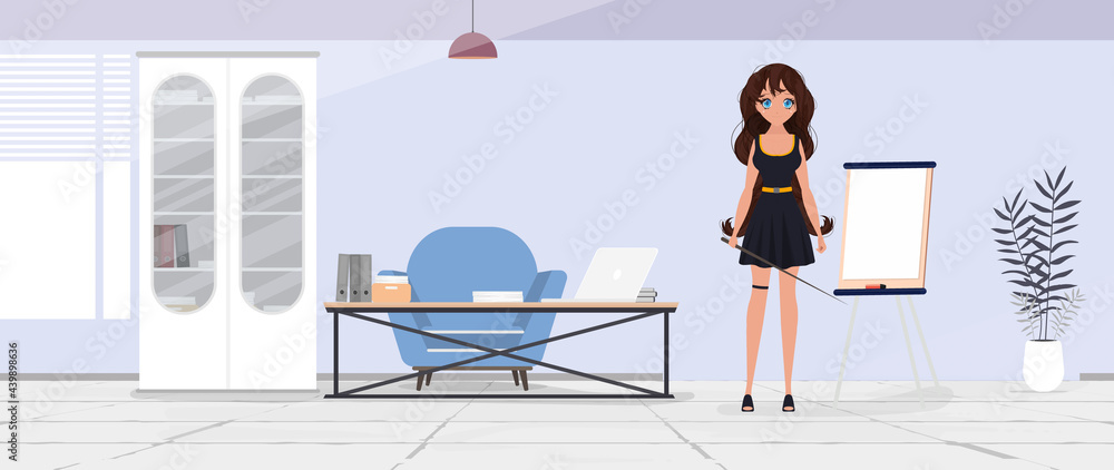 The girl makes a presentation. Simple and trendy vector concept design ...