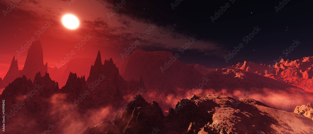 Beautiful Martian sunset, Mars at sunset, the surface of Mars in the ...