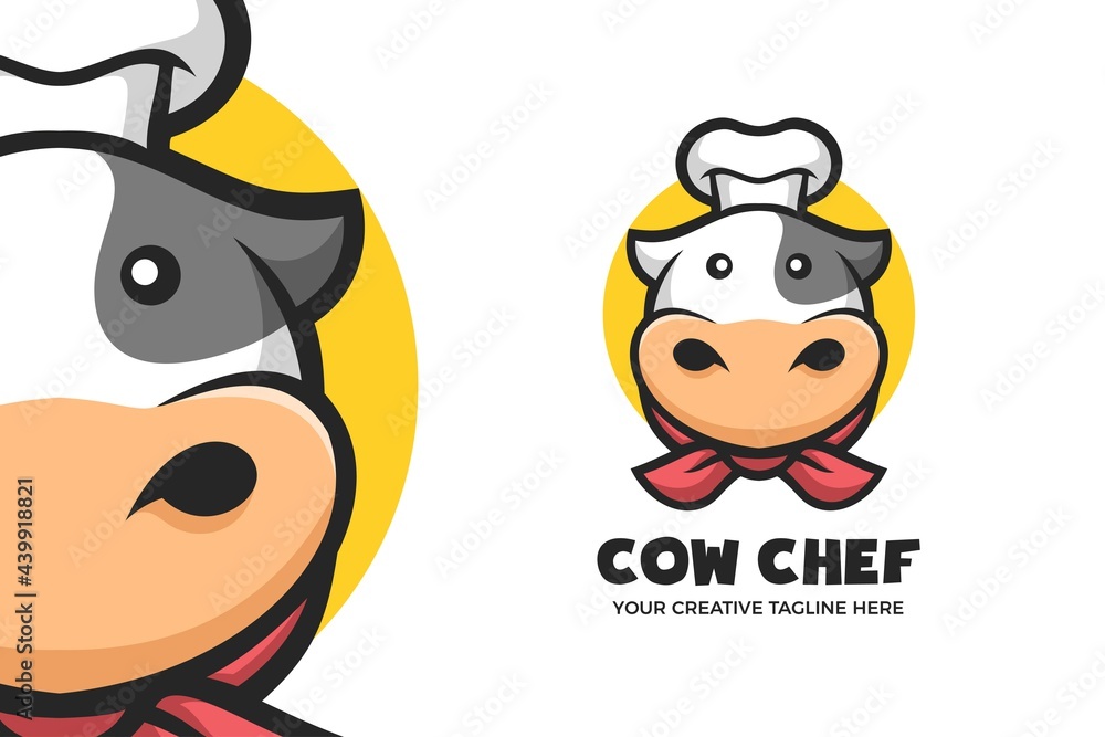 Cute Cow Chef Cartoon Mascot Logo Template Stock Vector | Adobe Stock