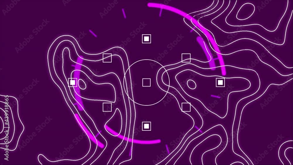 Animation of scope scanning with topographic map lines on purple ...