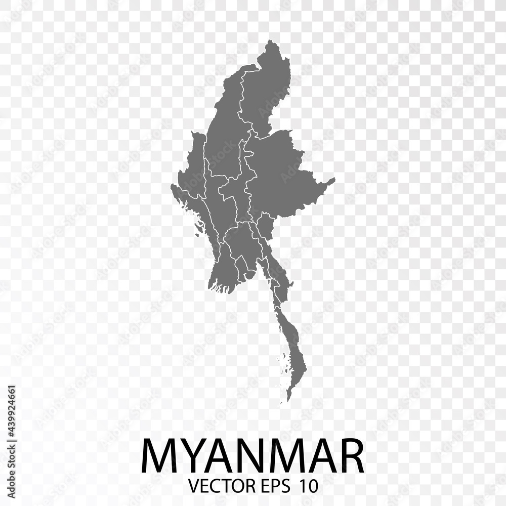Transparent - Grey Map of Myanmar. Vector Eps 10. Stock Vector | Adobe ...