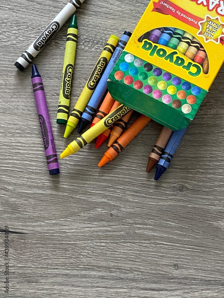 crayola crayons on a wood background Stock Photo | Adobe Stock