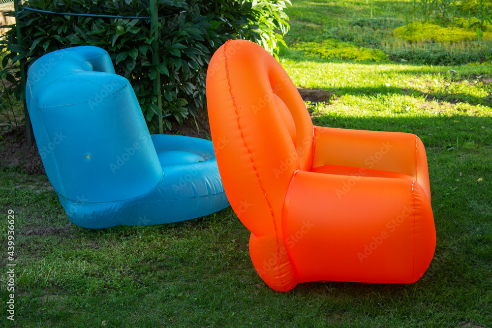 Inflatable chair for swimming pool, Isolated white background Stock ...