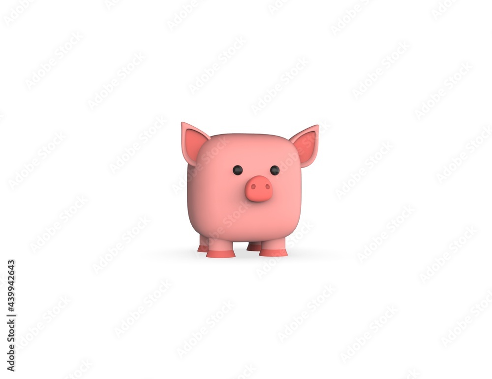 Cube cute Pig 3D render model isolated white background. Stock ...