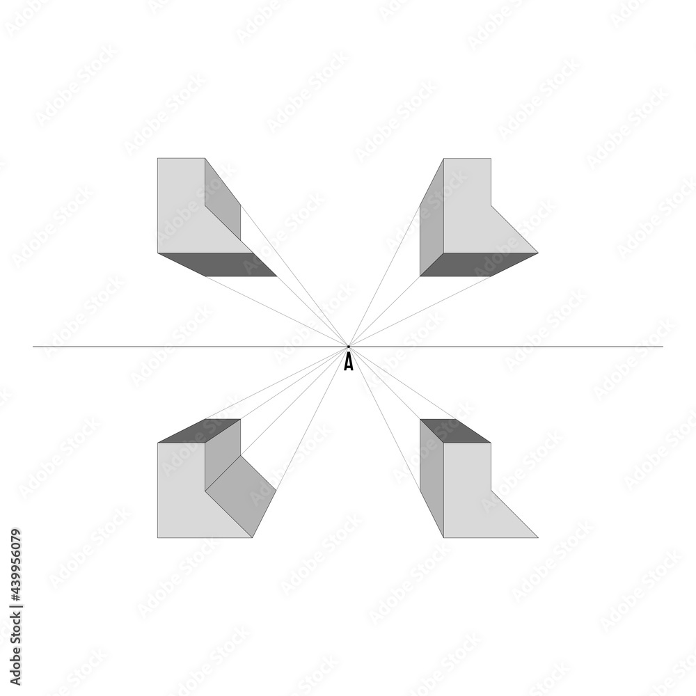 Technical drawing: example of perspective with a vanishing point Stock ...