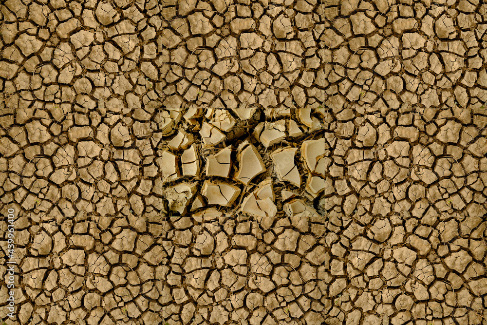 Natural disasters: drought - cracked dry soil, collage. Stock Photo ...