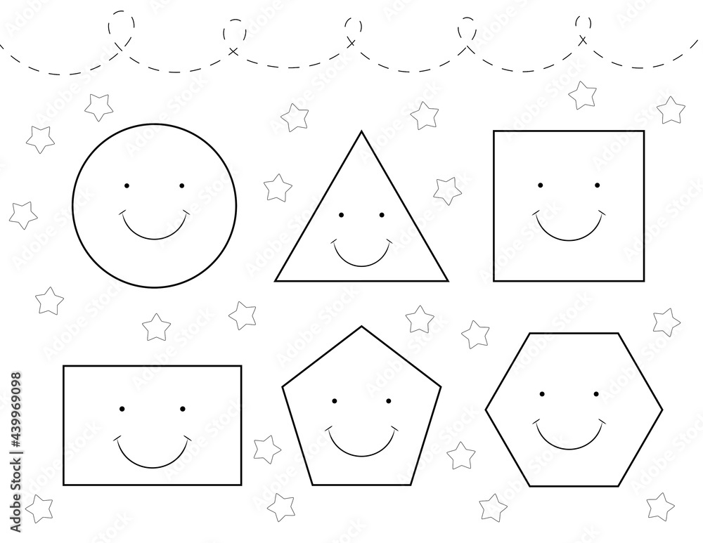 six basic shapes including a cartoon square, circle and triangle ...