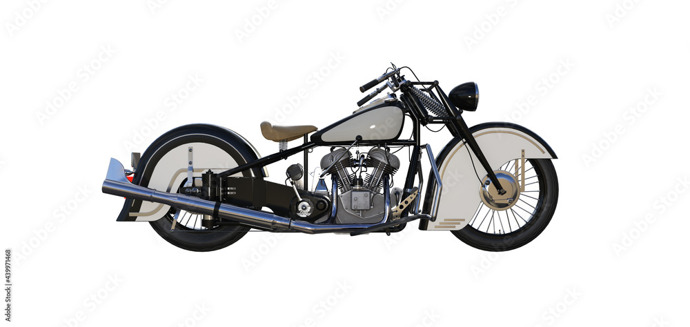 Old sports motorcycle with two cylinder engine. Object isolated on ...
