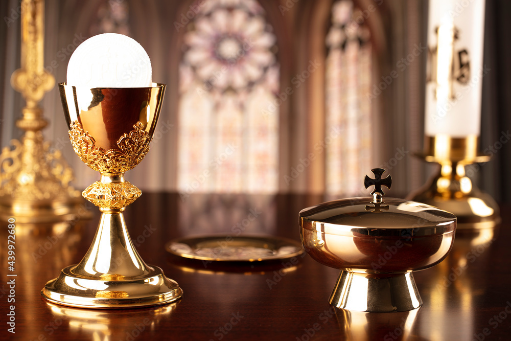 First Holy Communion. Catholic religion theme. Crucifix, the Cross and ...