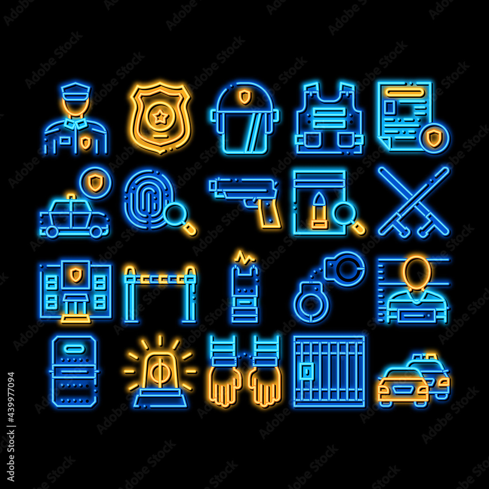 Police Department neon light sign vector. Glowing bright icon Policeman ...