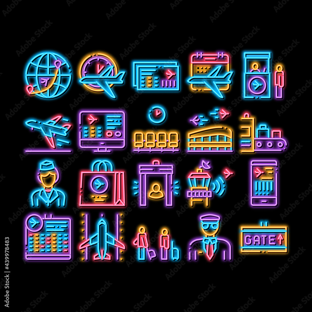 AirAnd Airport neon light sign vector. Glowing bright icon AirWorldwide ...