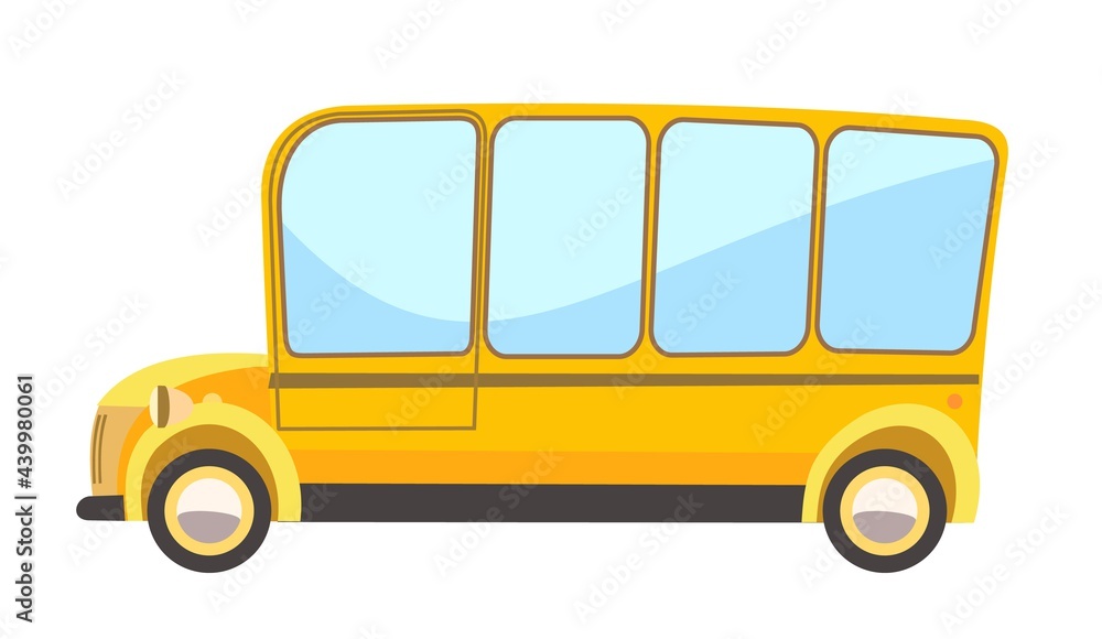 Yellow childrens Bus. Cartoon comic funny style. Side view. Beautiful ...