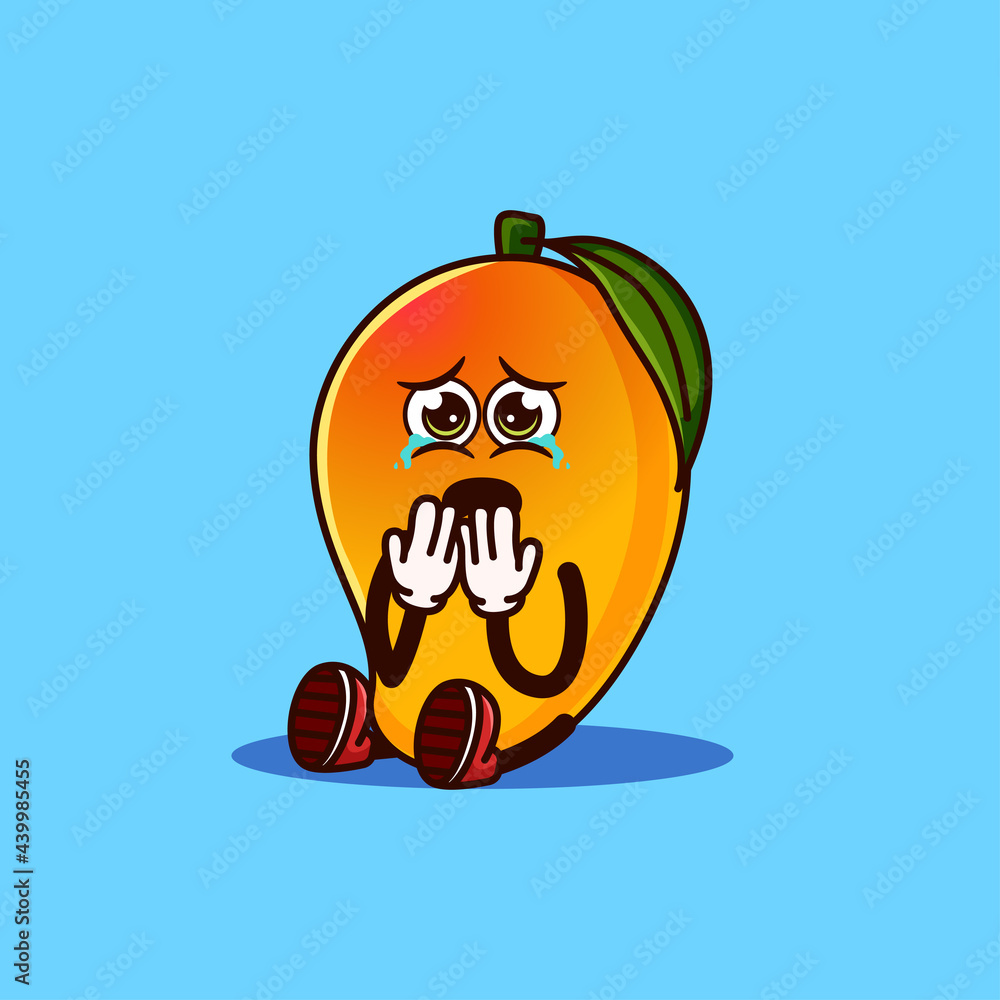 Vetor de Cute Mango fruit character sitting and crying. Fruit character ...