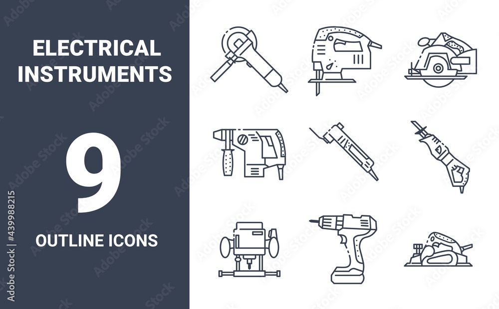 Outline icons collection of power tools. Vector monochrome ...