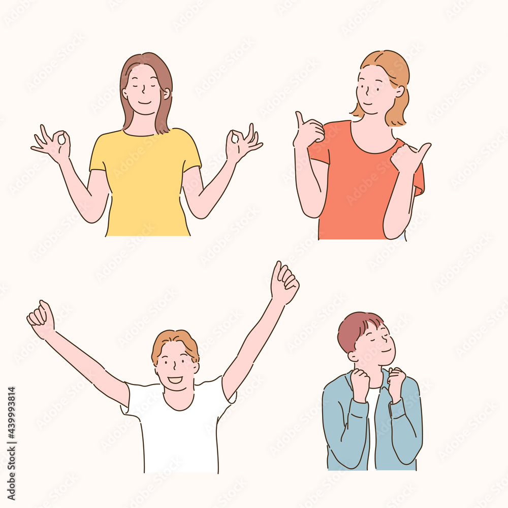 People are making positive gestures. hand drawn style vector design ...