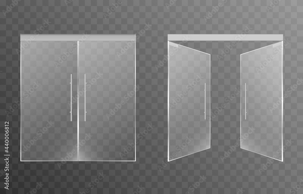 Set of glass doors on an isolated transparent background. Main entrance ...